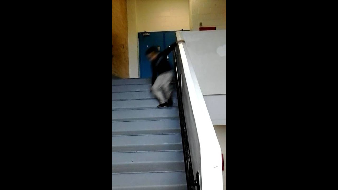 A retarded boy falling down the stairs - YouTube