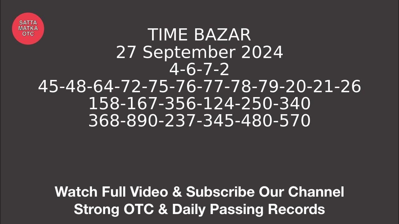 27 September 2024 time bazar fix otc open, time bazar jodi chart, time bazar panel chart - YouTube