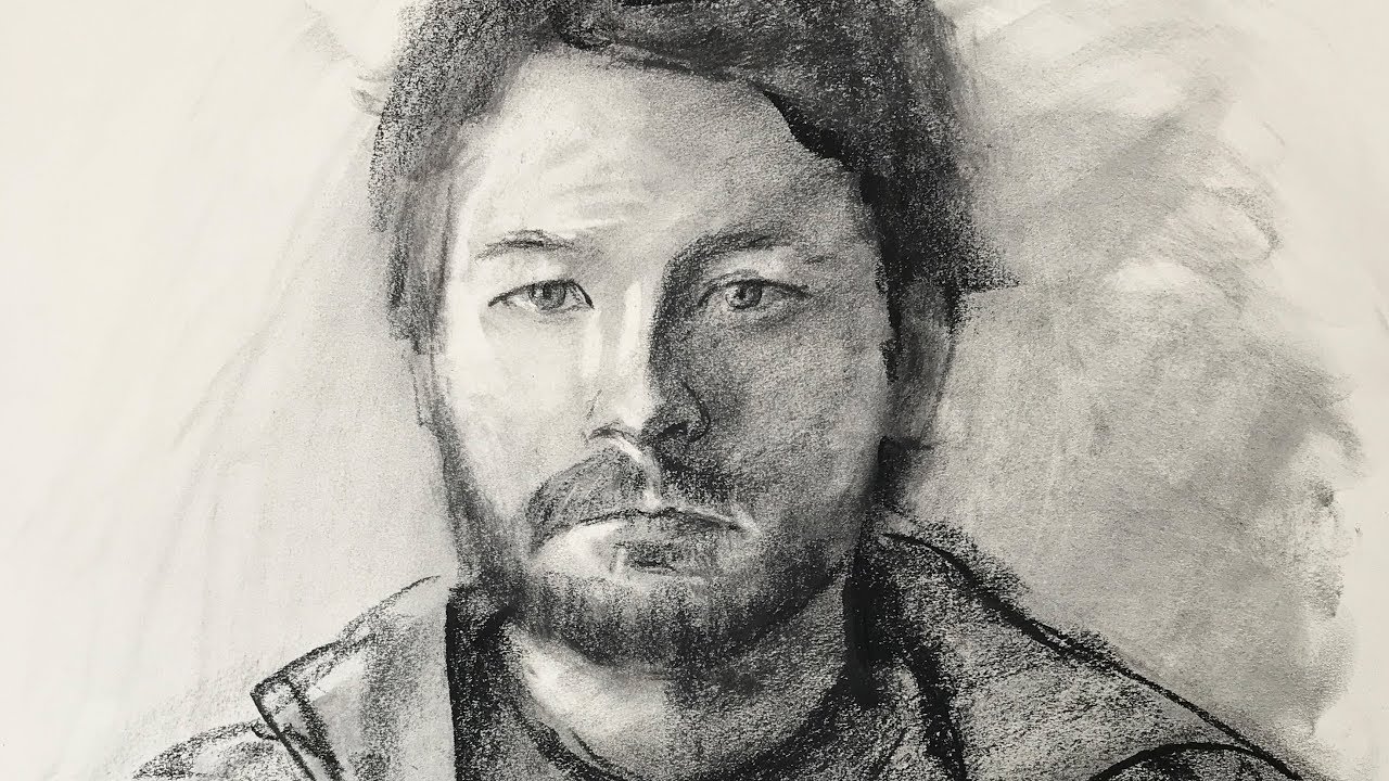 Portrait #58 - Live drawing of a student using charcoal - YouTube