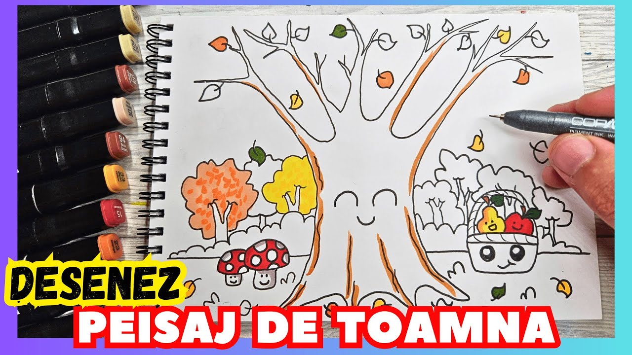 Deseneaza Peisaj de Toamna 🍁 Padure de Toamna Desenata 🍂 Desenez Frunze ...