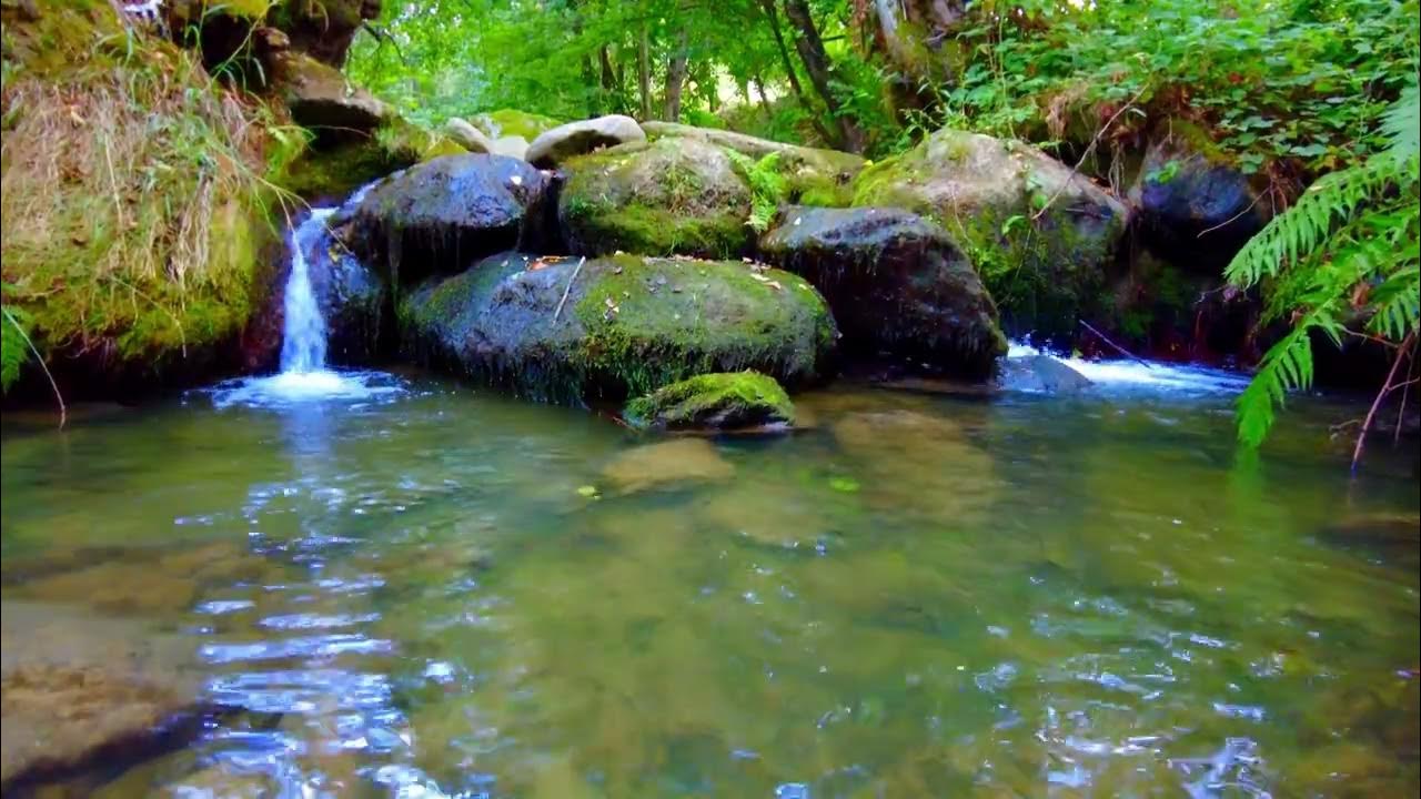 4K HDR Beautiful mountain river waterfall. Relaxing waterfall sounds ...