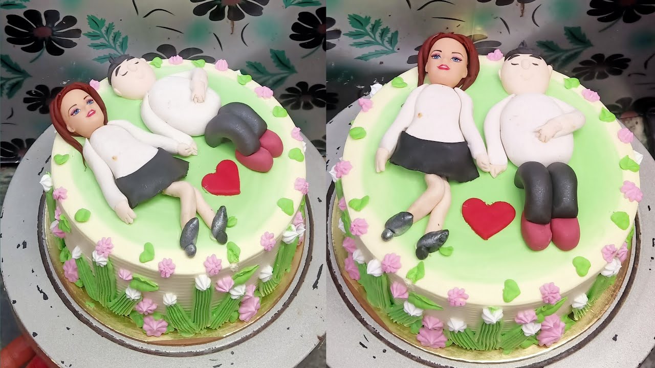 amazing 😍 couple sleep theme cake green and pink flower #cake #youtube ...