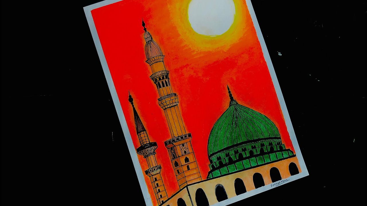 How to draw Masjid E Nabwi simple MADINA drawing for beginners using ...