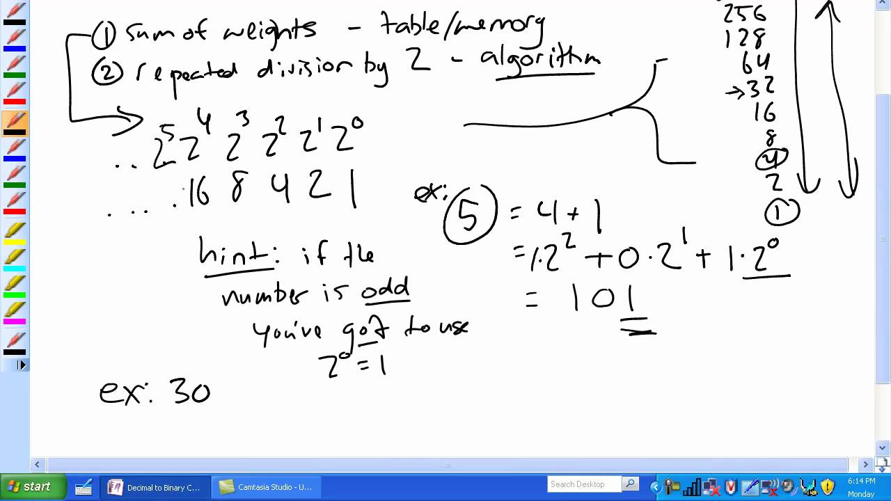 Decimal to Binary Conversion Part 1 - YouTube