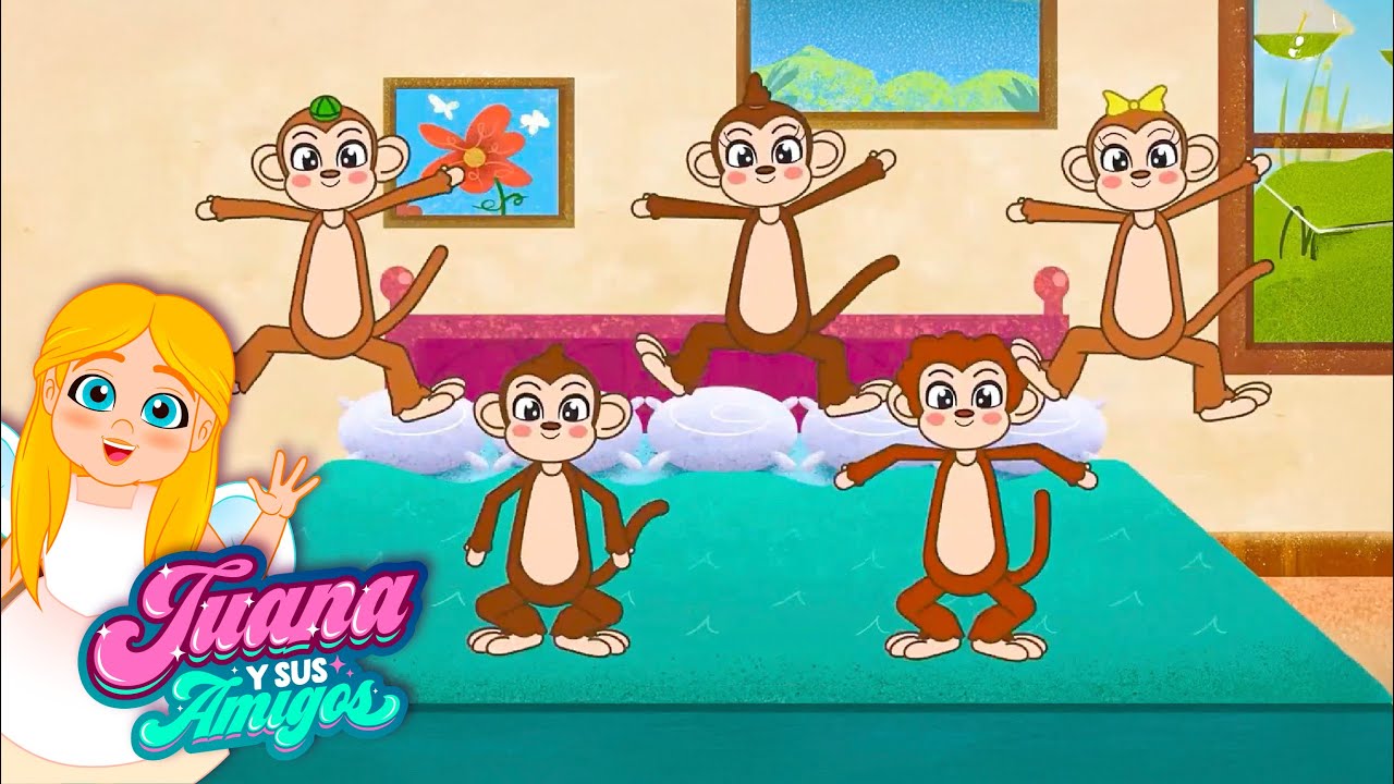 🐵🙈🙉 5 monos saltando en la cama 🛌🙊🐒 | Canciones Infantiles | Juana y ...