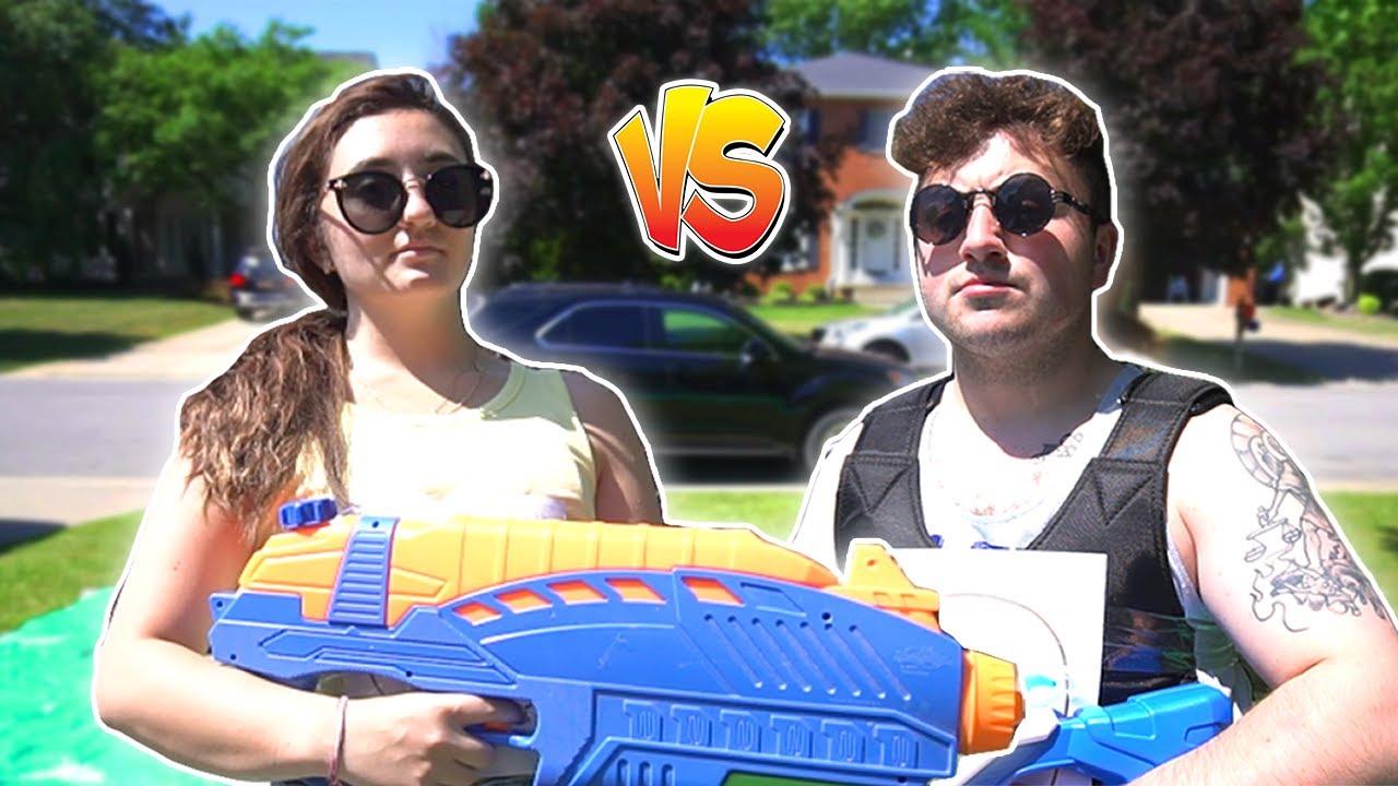 I CHALLENGED MY SISTER TO A WATER GUN FIGHT!!! | Steven Tirone - YouTube