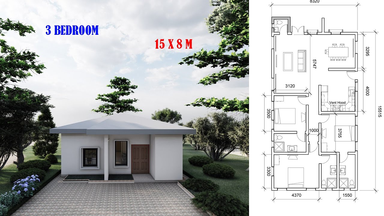 House Design - 15 x 8m | 3 Bedroom Residential Building - YouTube