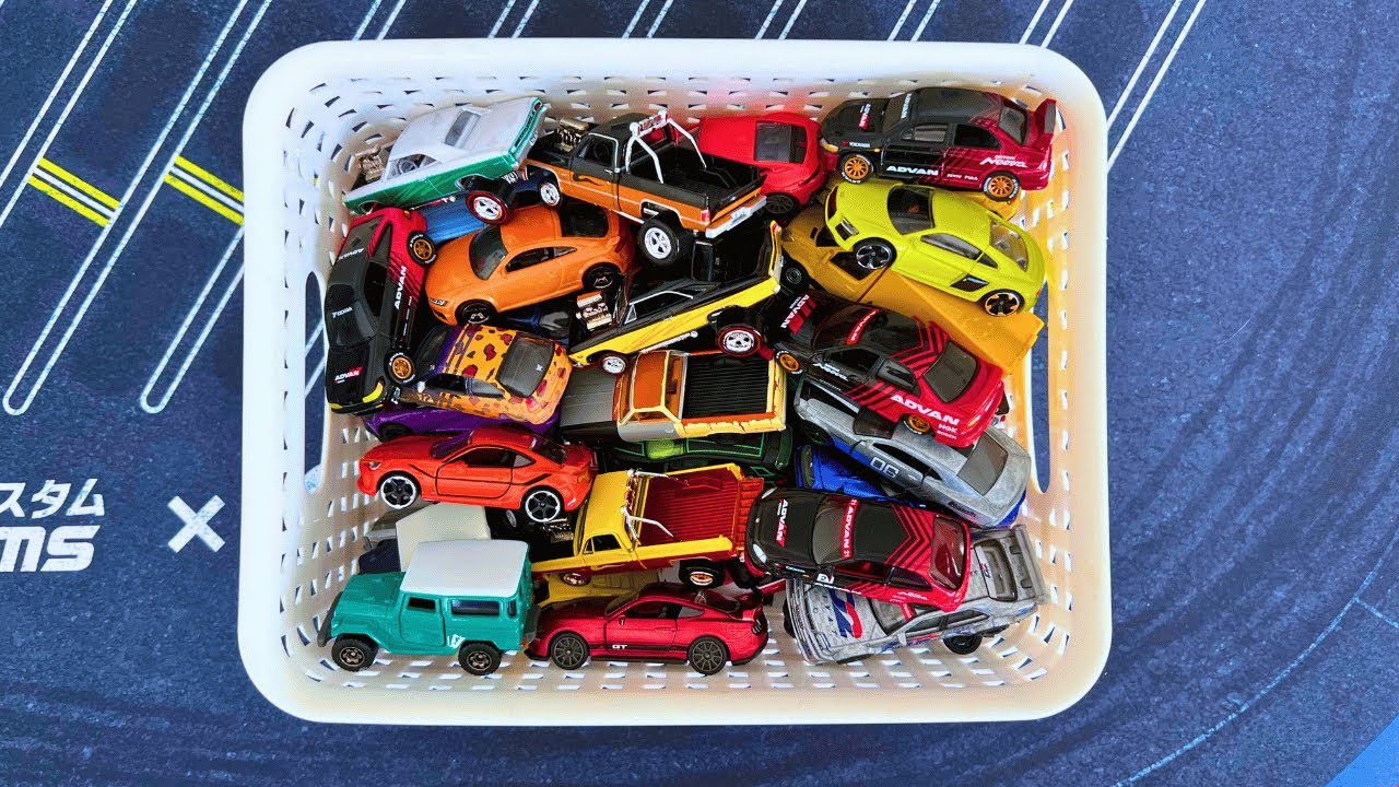Hot Wheels and Mini GT Cars on Garage Mat from Box Showcase - YouTube