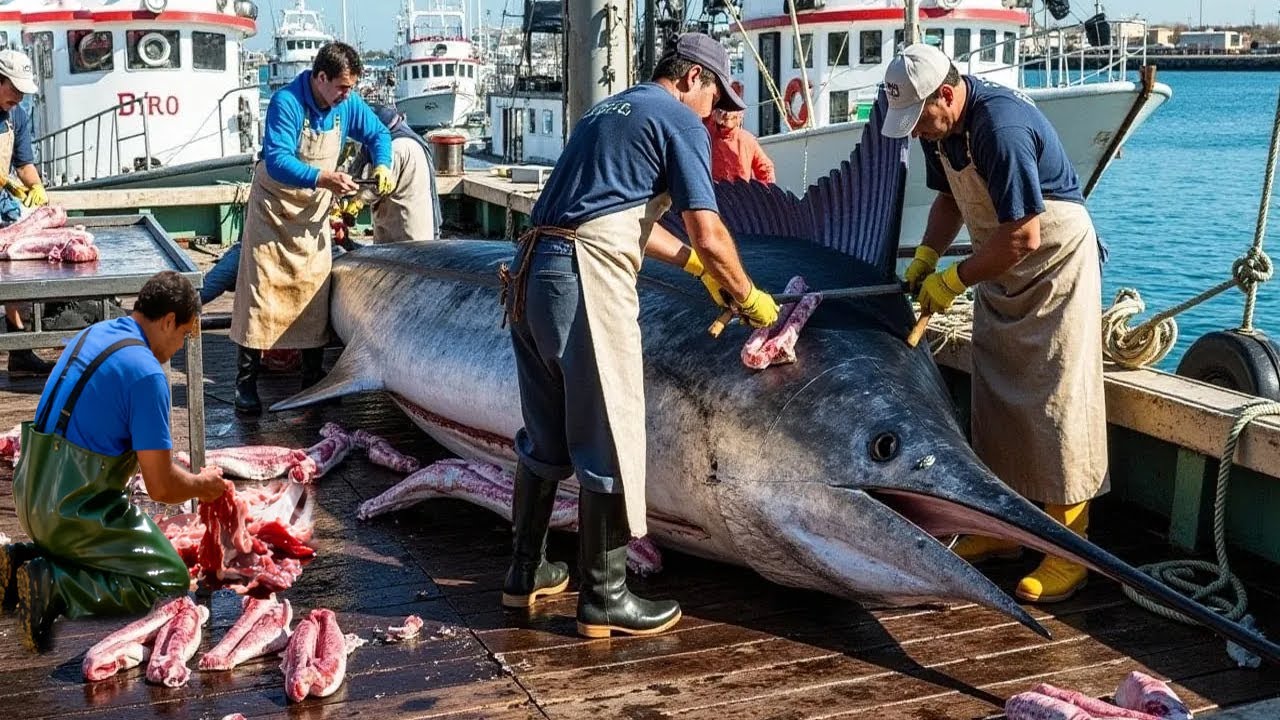Incredible Catch of Hundreds of Giant Swordfish ⚔️ Traditional Longline ...