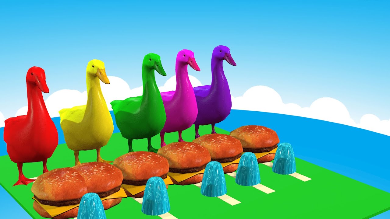 Duck cartoon Eating Burgers Choose the Right Crossing Fountain and ...