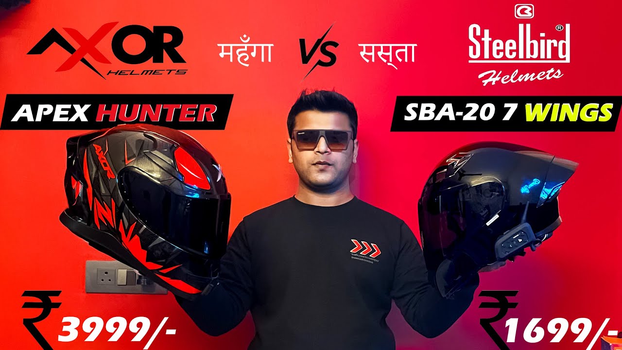 Steelbird Viral Helmet SBA 20 7 Wings Vs Axor Apex Hunter😒Built Quality ...