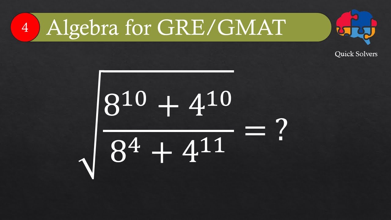 Solve This Tough Exponent Problem! √((8¹⁰ + 4¹⁰) / (8⁴ + 4¹¹)) | GRE ...