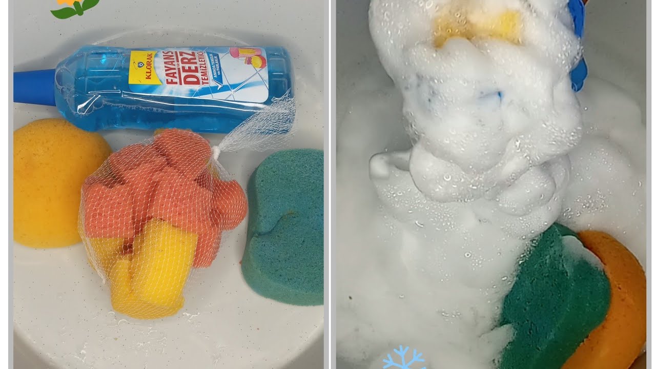 Netted sponge and mini SPONGES SQUEEZE| toxic liquid soap | sudsy ASMR🧼 ...