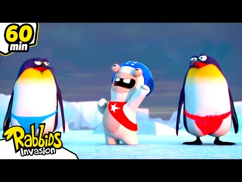 Super Rabbid VS Super Penguins| RABBIDS INVASION | 1H New compilation | Cartoon for kids