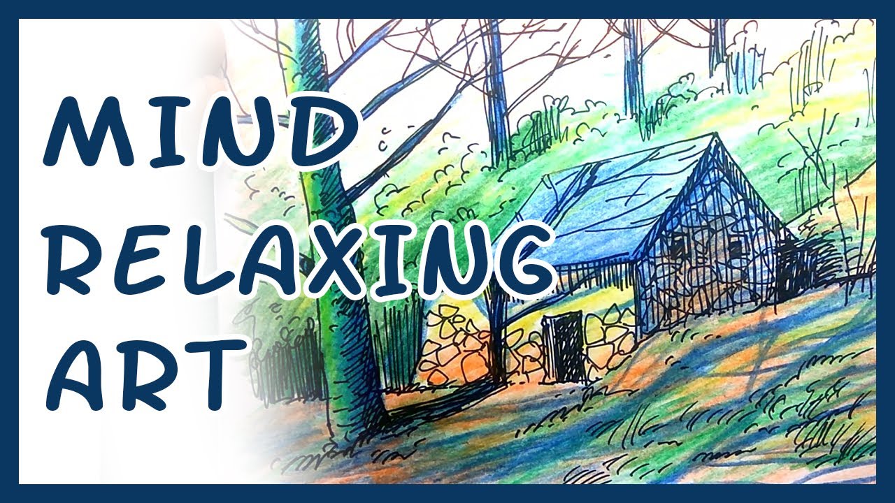 Easy drawing | Step by Step drawing of forest house | How to draw trees ...