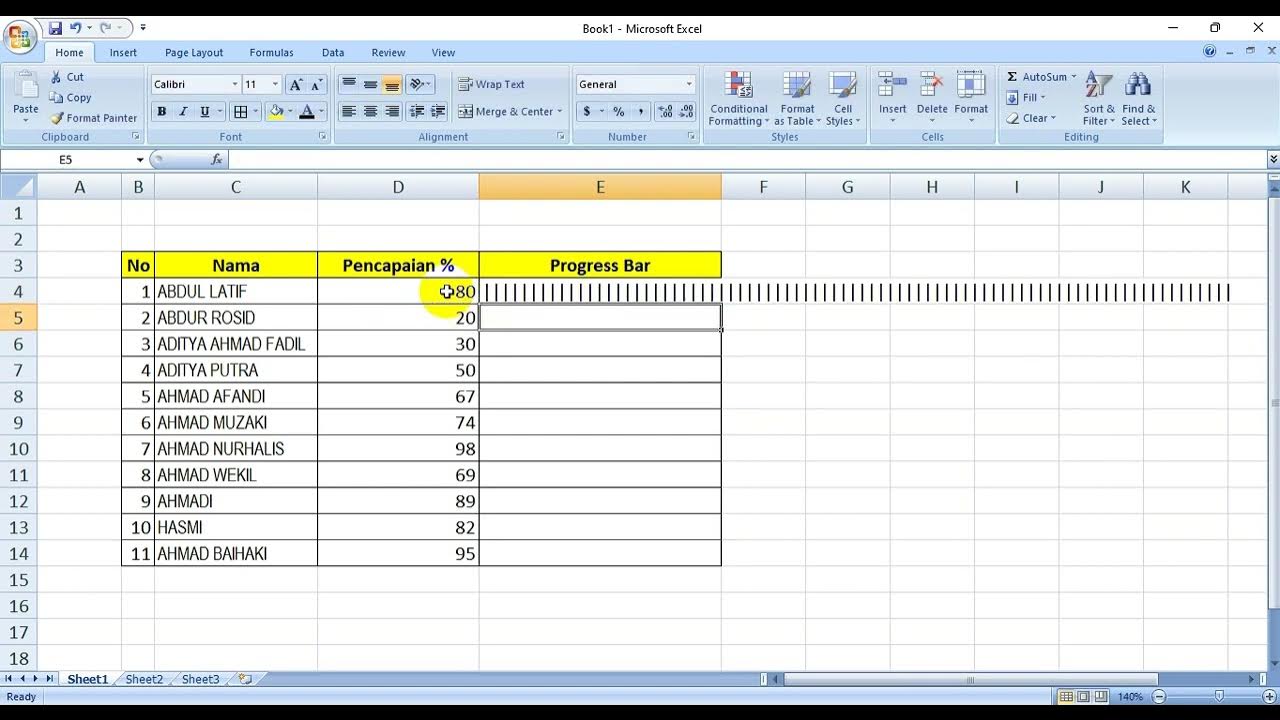 Tutorial Cepat Membuat Progres Bar di Excel - YouTube