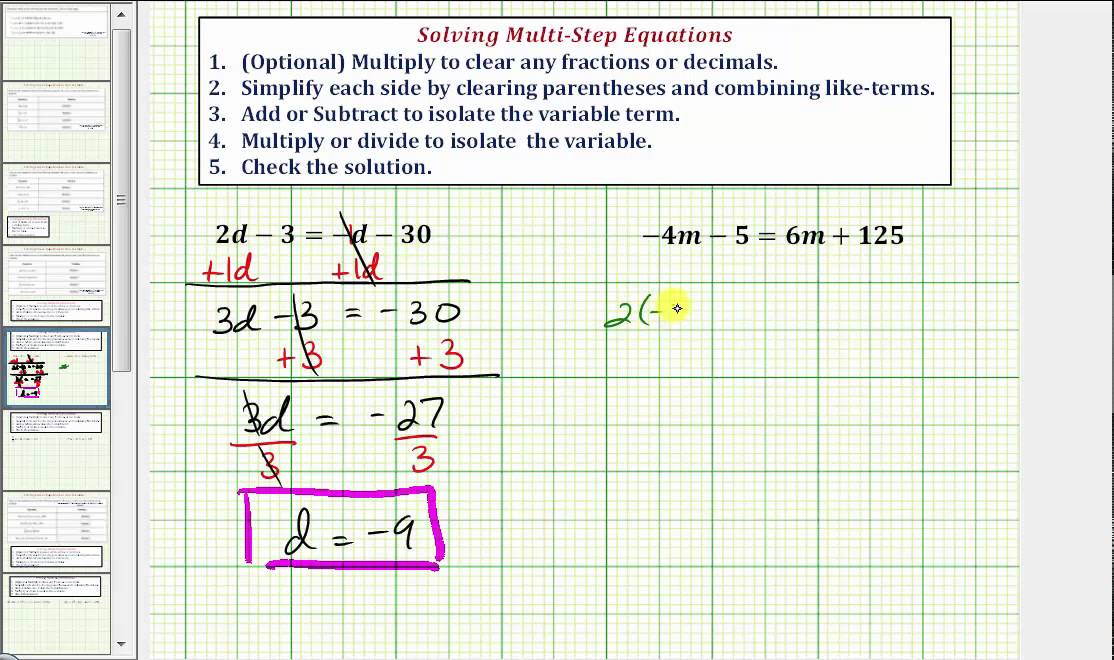 Ex1A : Solve To Multiiple Step Linear Equations in One Variable - YouTube