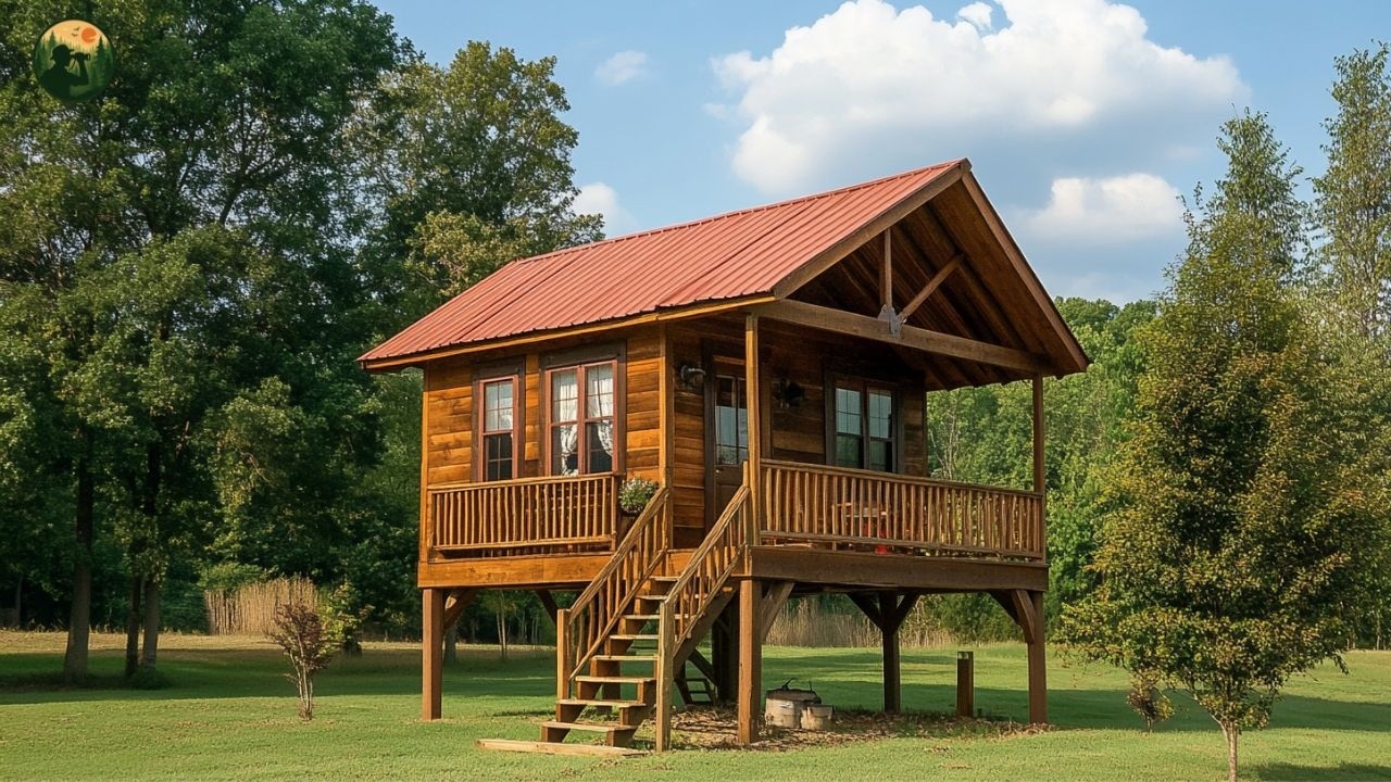 Building A Wooden Cabin On An Open Field | Full Construction Process ...