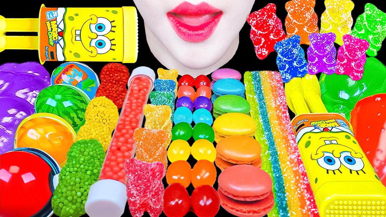 ASMR RAINBOW DESSERTS 무지개 디저트 TIKTOK JEELLY MACARON GUMMY BALL 틱톡 젤리 ...