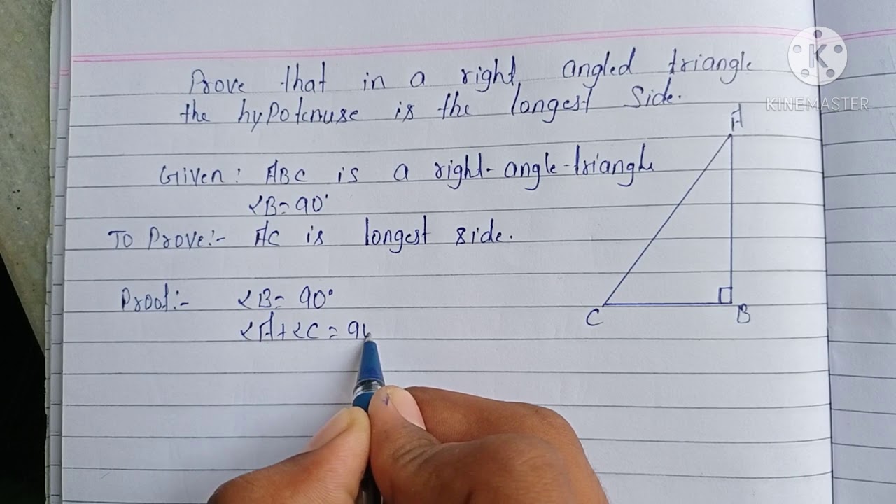 Show that in a right angled triangle, Hypotenuse is the longest side ...