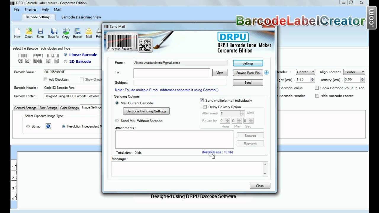 How to send barcode label at email address using Email feature of DRPU ...