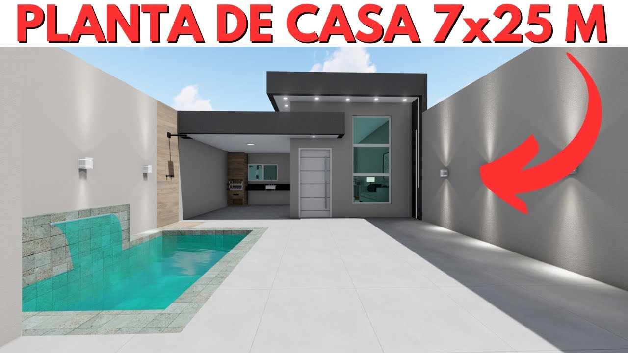 PLANTA DE CASA 7X25 METROS COM 3 QUARTOS! - YouTube