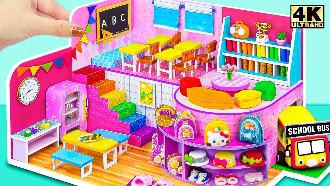 Building Miniature School from Cardboard and DIY School Supplies ...