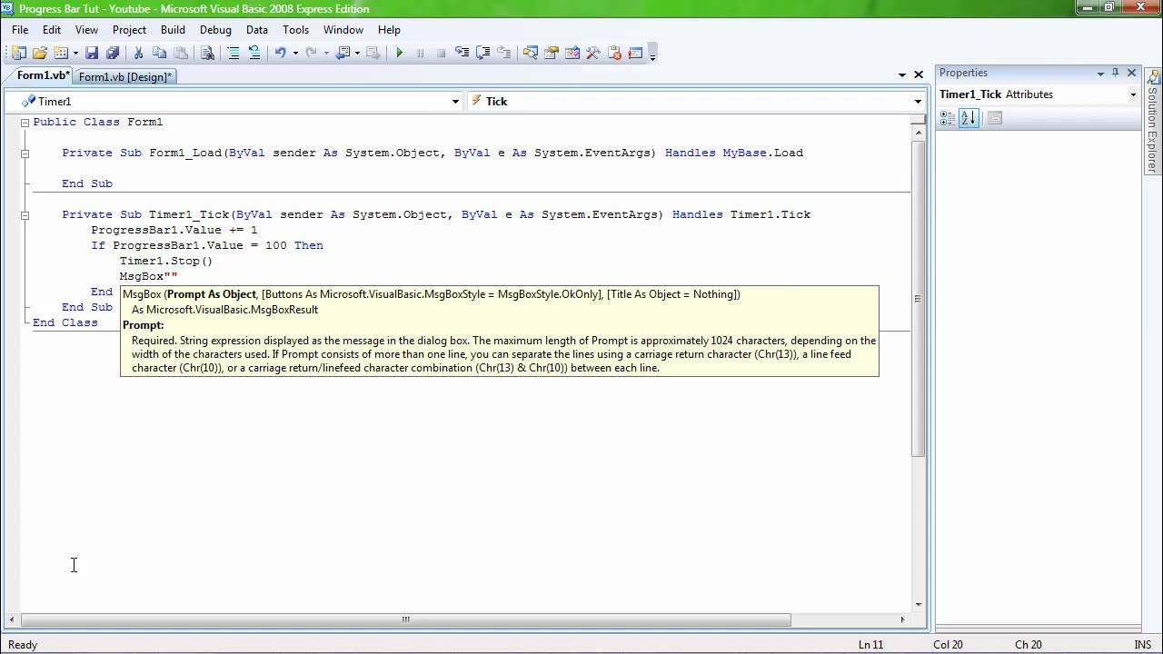 How To Use A Timer To Run A Progress Bar - VB.NET - YouTube
