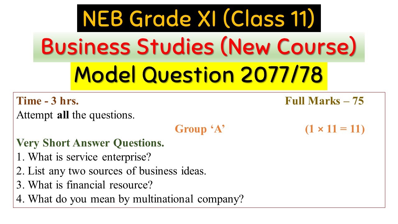 Class 11 Business Studies Model Question Paper || New Curriculum || NEB ...