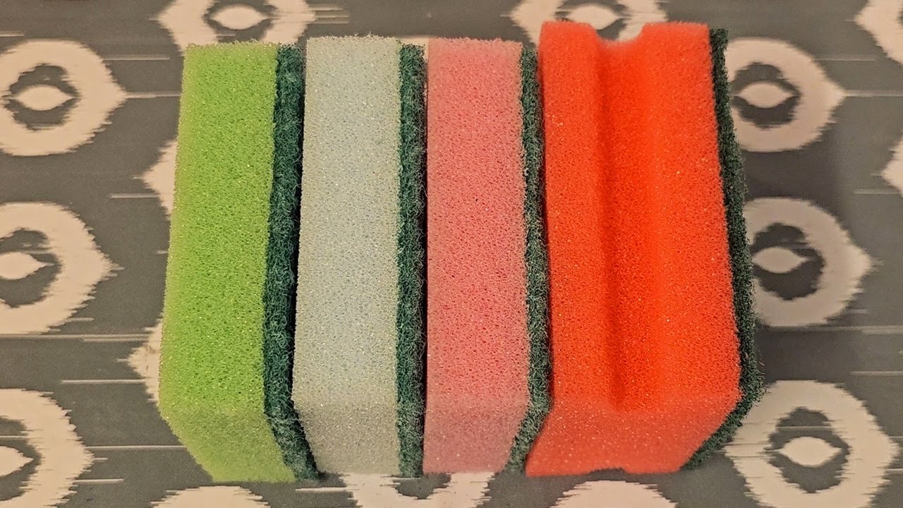Colour Kitchen Sponges | Dry Squeezing & Ripping | ASMR - YouTube