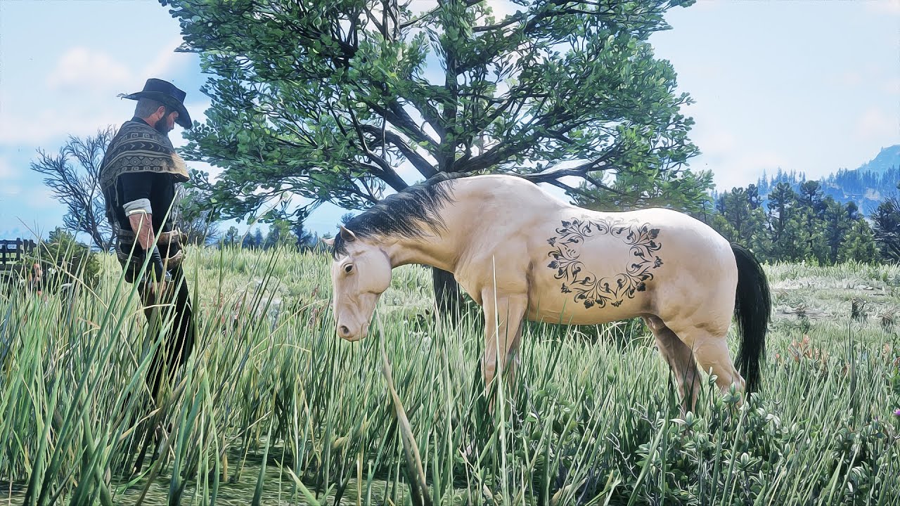 Arthur Morgan finds a beautiful light buckskin horse in Valentine - YouTube