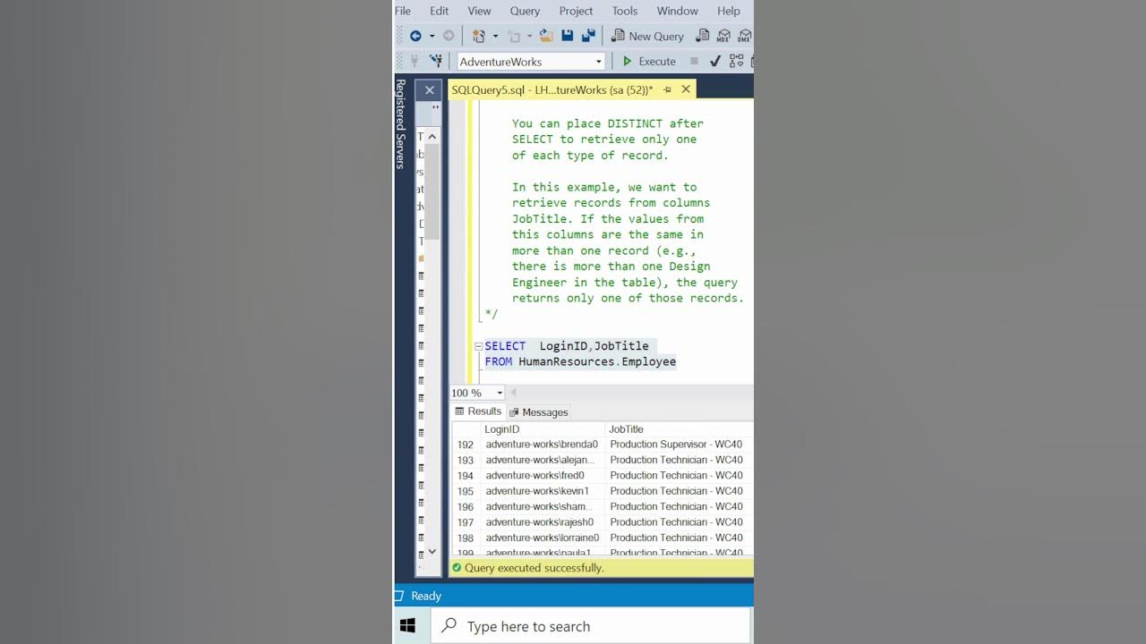Using Distinct To Retrieve Non Repeated Records Sql Sqlquery Sqltips Tsql Sqlperformance