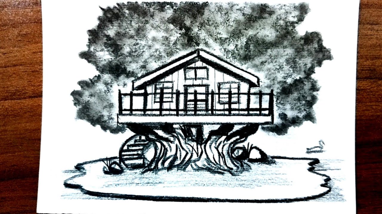 Easy Tree House Drawing with Pencil | Step by Step Tutorial for ...