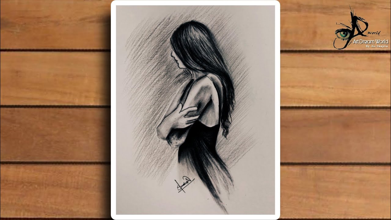 Simple girl sketch || alone girl drawing easy || How to draw sad girl ...