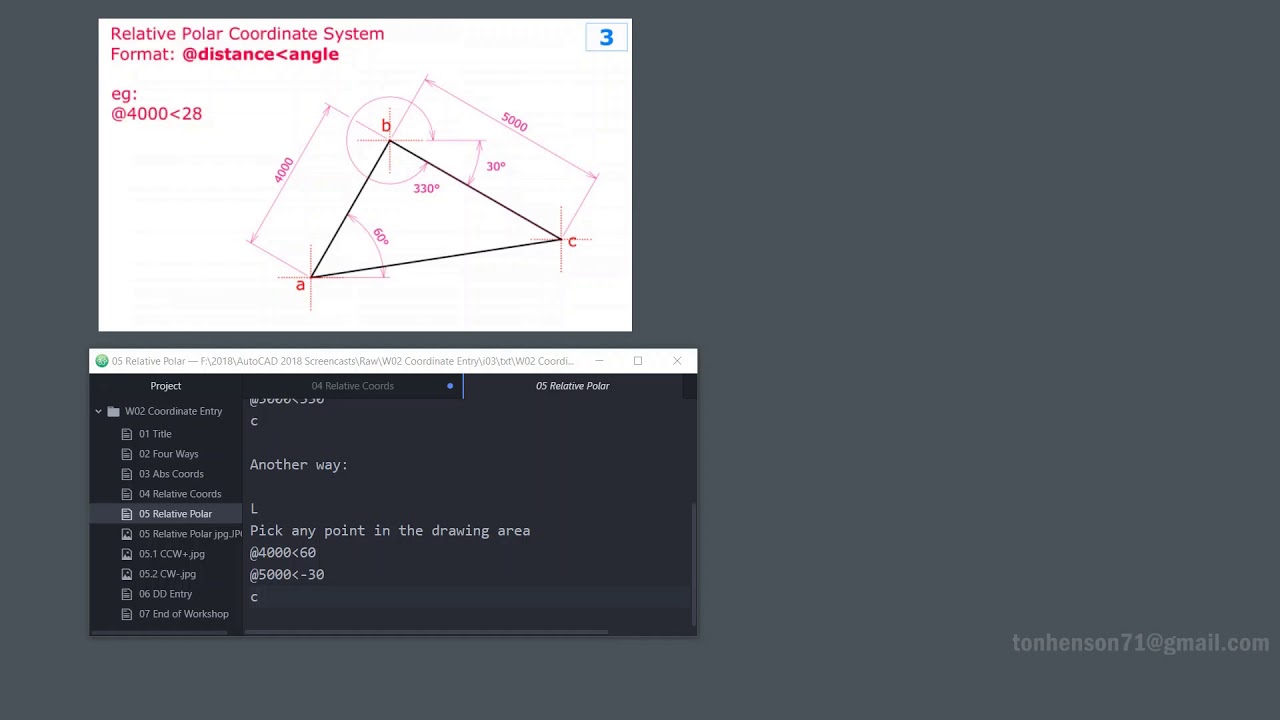 AutoCAD 2018 Coordinate Entry -- Relative Polar Coordinates - YouTube