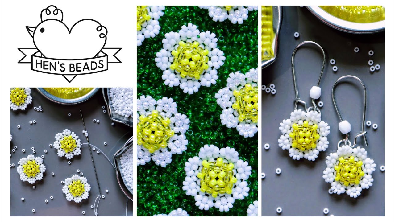 How to make a lovely DAISY FLOWER CHARM from seed beads | Hen's Beads ...