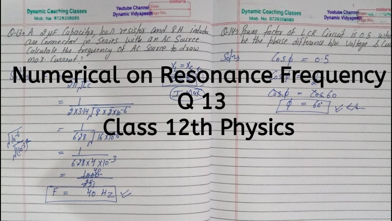 Q 13, Numerical on Resonance Frequency, Chapter 7, Alternating Current ...