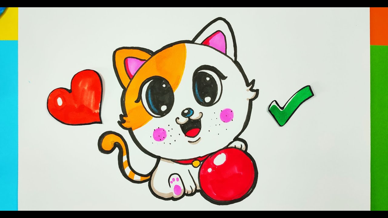 Cute cat playing with ball | drawing and coloring #cat #drawing # ...