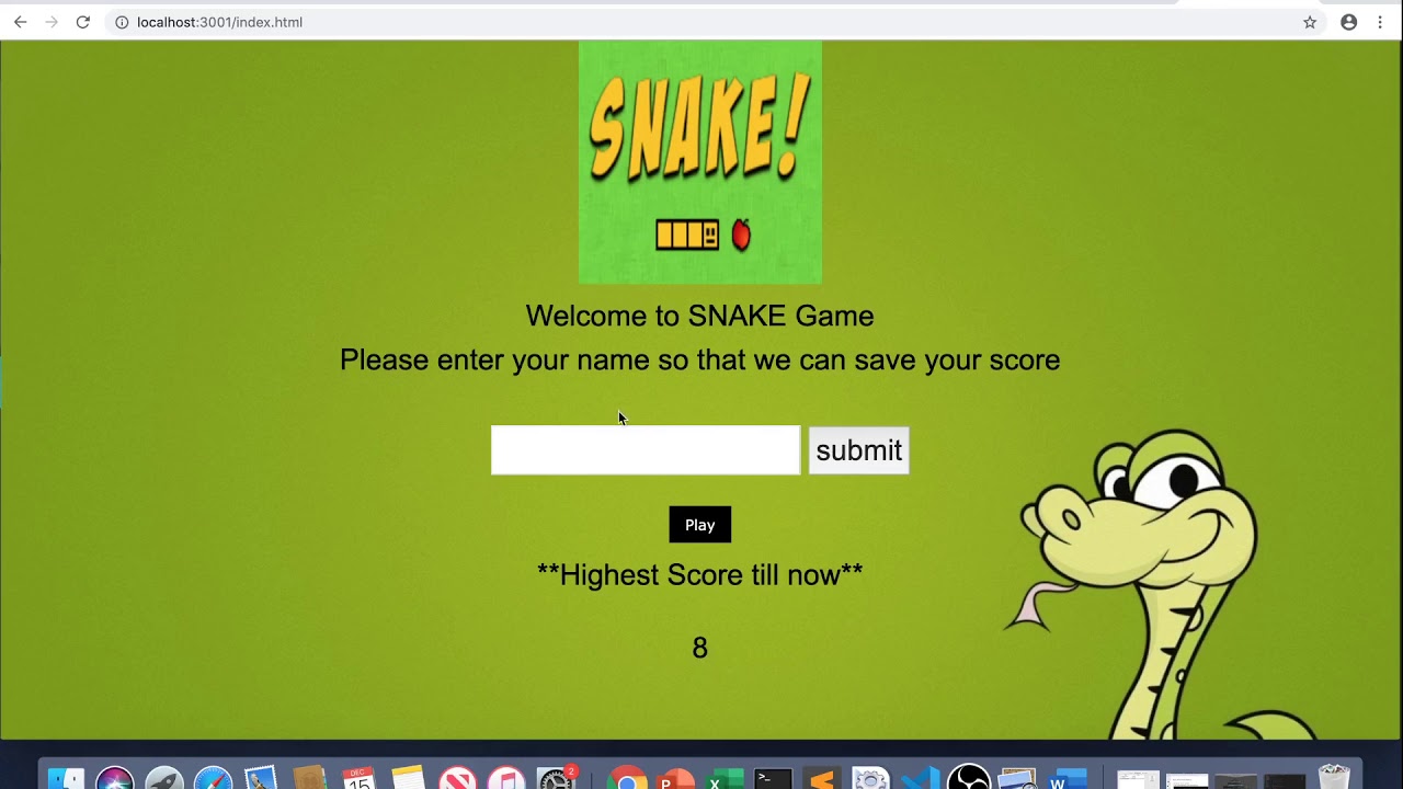 Snake Game Using Nodejs, Javascript, Html, Css - Youtube