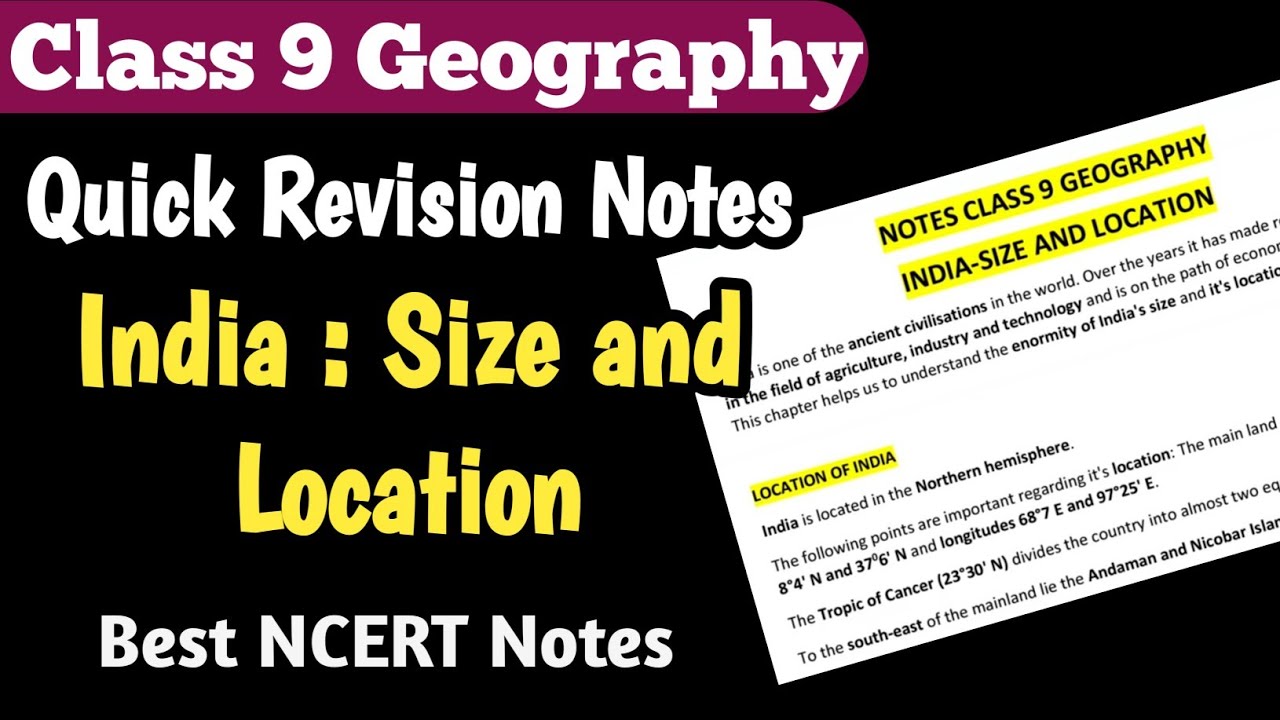 Notes India Size and Location Class 9 Full Chapter // Class 9 Geography ...
