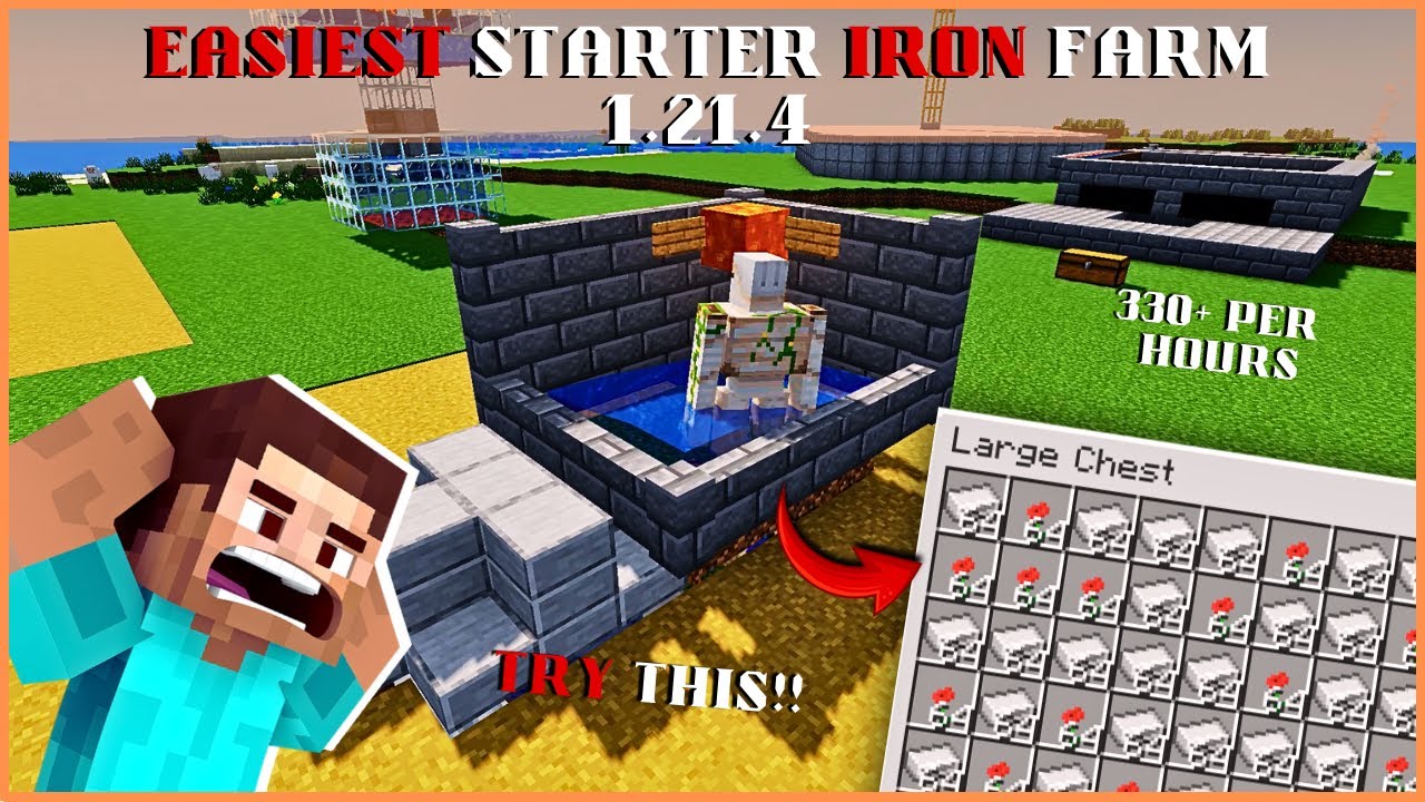 JUST TRY THIS EASIEST and POWERFUL STARTER IRON FARM for MINECRAFT 1.21 ...