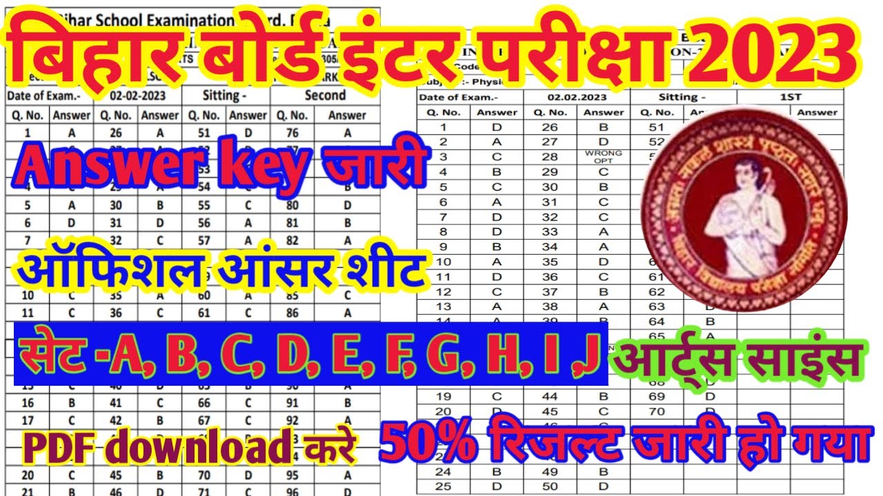 bihar board inter result 2023|bihar board 12th official answer key 2023 ...