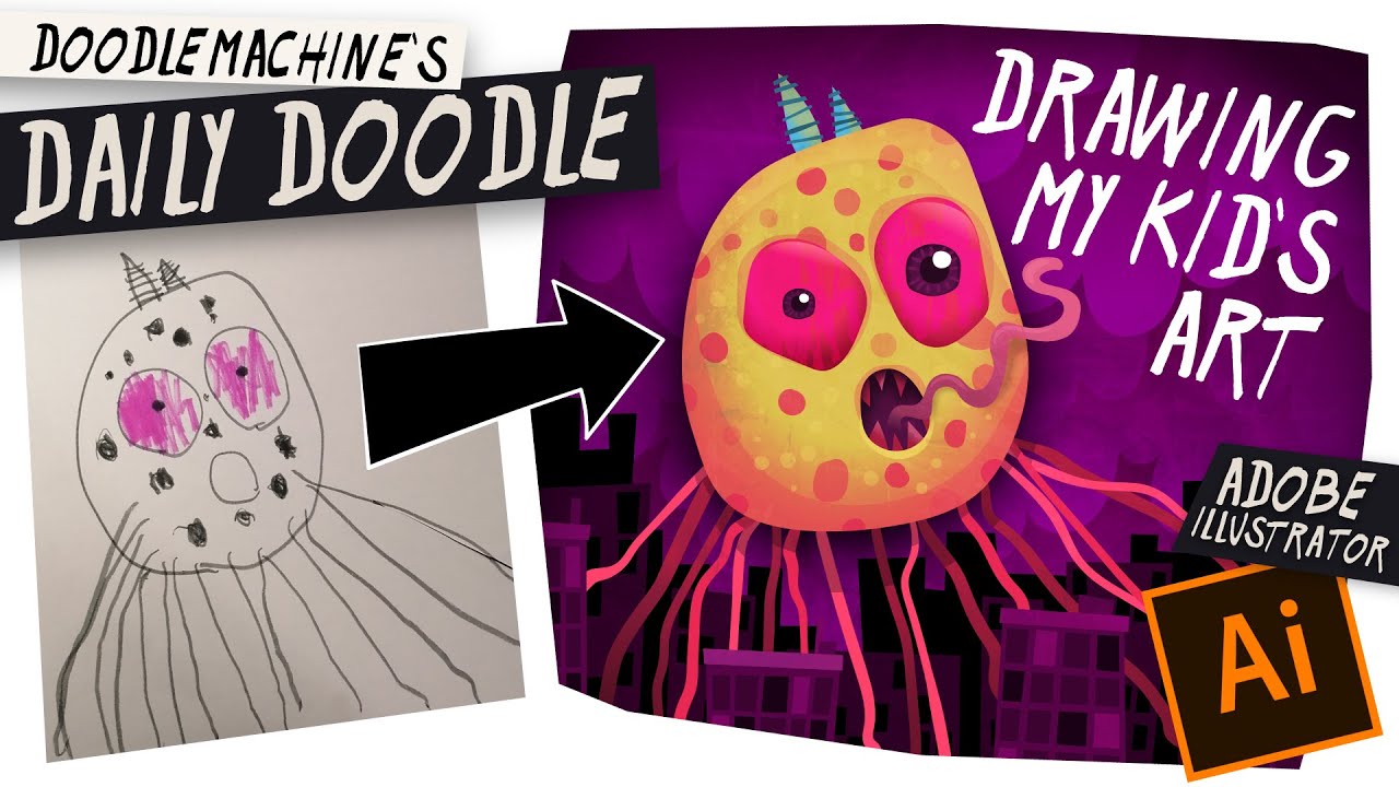 Professional Artist Illustrates His Kid's Drawings ~ Adobe Illustrator ...
