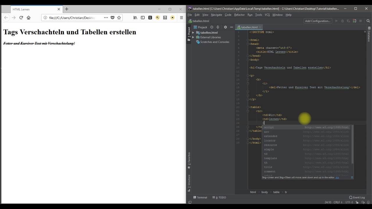 Webentwicklung HTML #4 Tags verschachteln Tabellen erstellen - YouTube