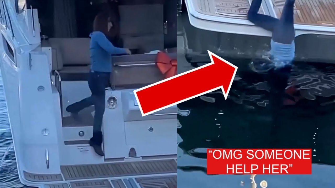 DRUNK WOMAN FALLS OFF A BOAT AND INTO THE WATER - YouTube