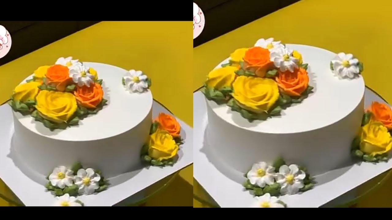 Less cream flower theme cake ideas - YouTube