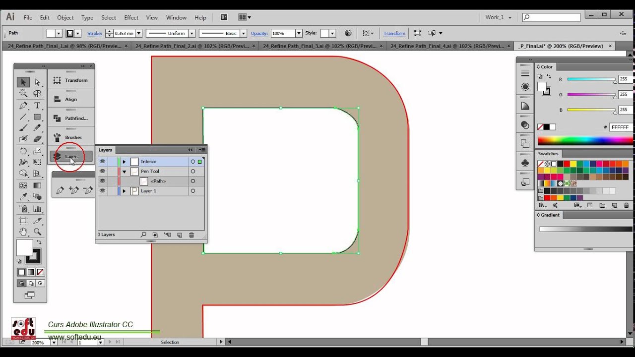 Pen Tool Refine Path fragment de lectie din Curs Adobe Illustrator CC ...