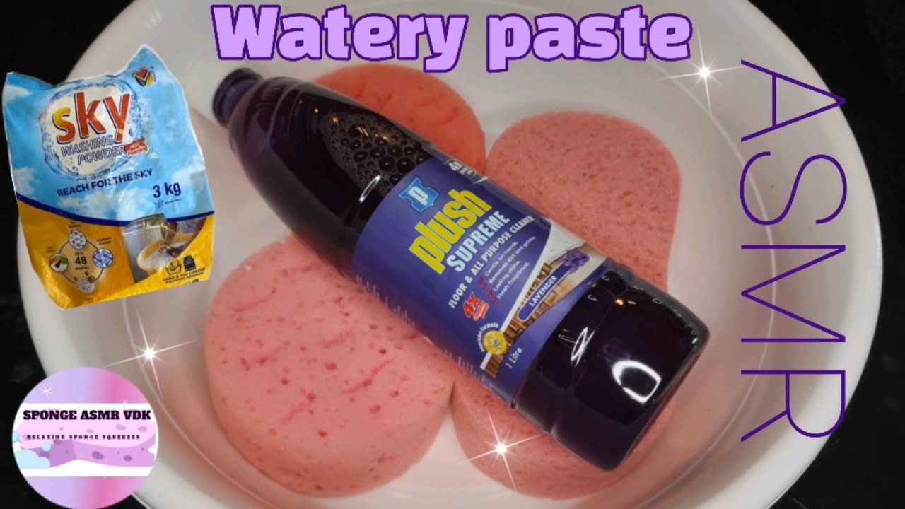 ASMR _ Watery paste squeezing 💜 Messy mix of laundry powder, lavender ...