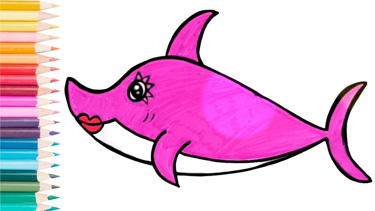 How to draw a cute mummy and baby shark Drawing for Kids & Toddlers ...