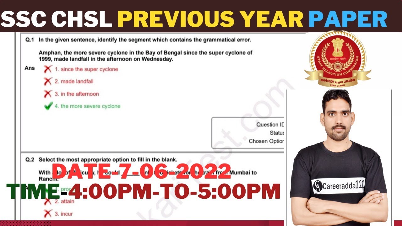 SSC CHSLPREVIOUS YEAR ENGLISH EXAM PAPER DATE 8-6-2021 9:00 AM 10:00AM ...